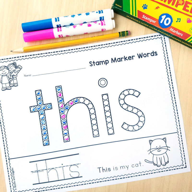 Kindergarten Sight Word Worksheets for Stamp Markers – Books and Giggles